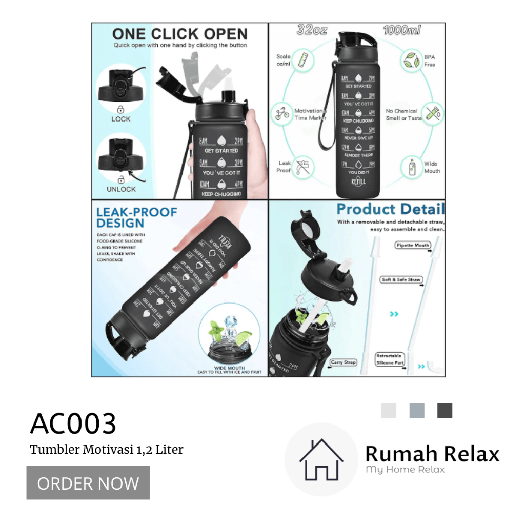 Jual [AC003] RUMAH RELAX | TUMBLER 1200ML BOTOL MINUM MOTIVASI GRADASI ...