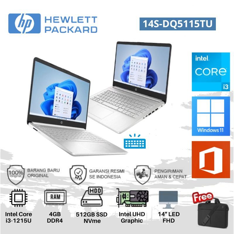 Jual LAPTOP HP 14 DQ5115TU INTEL I3 1215U RAM 4GB 512GB SSD WIN11 OHS ...