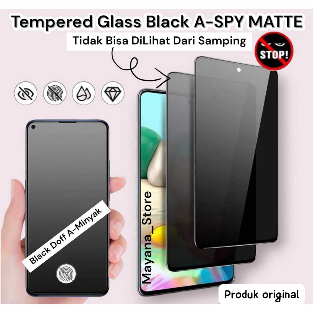 Jual Tempered Glass Black A-SPY Privacy Matte Xiaomi 13T Redmi Note 13 12 12Pro 11 11s 11Pro 10 ...