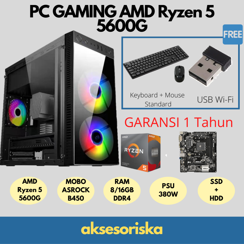 Jual PC Gaming Paket CPU Rakitan Komputer AMD Ryzen 5 5600G SIAP GAMING ...