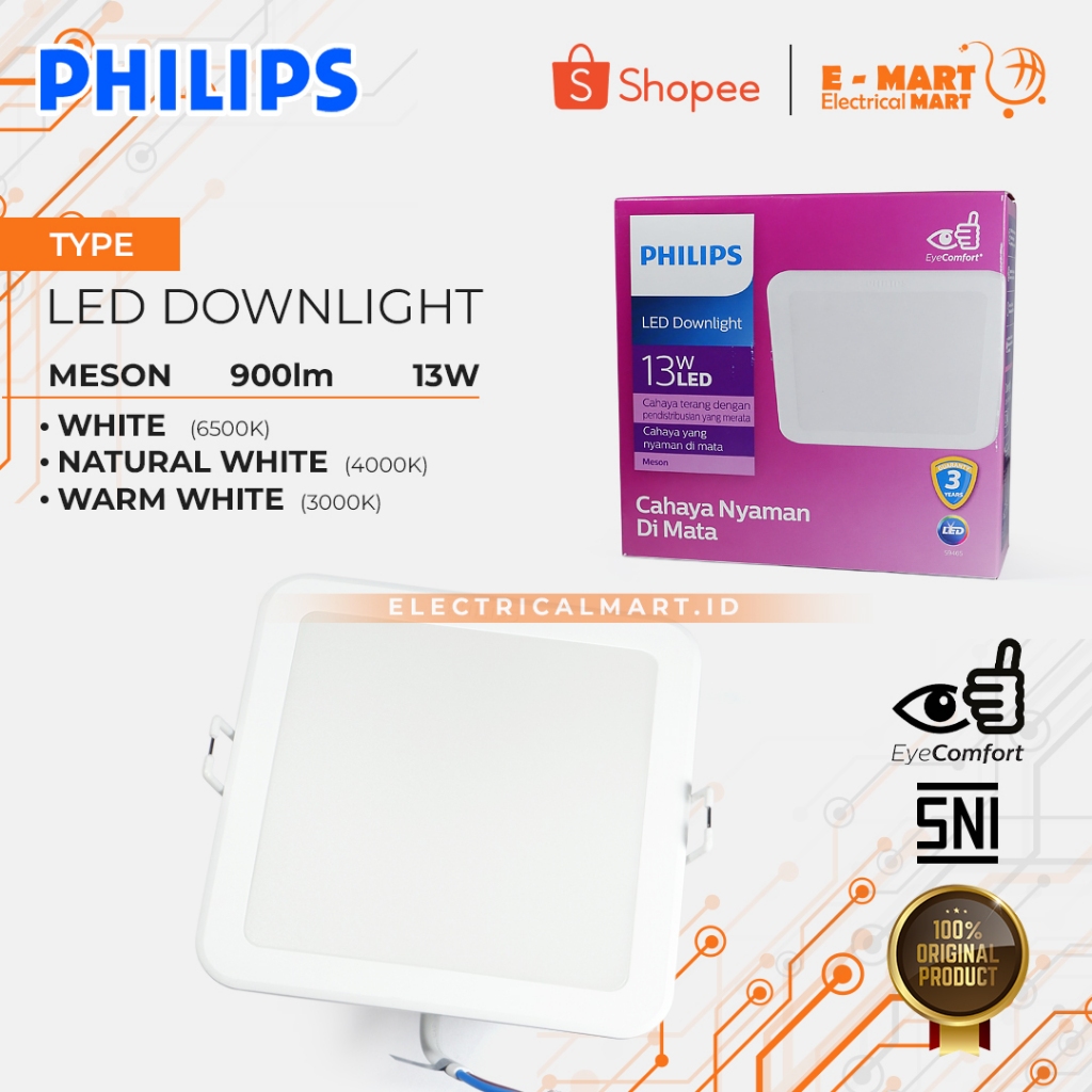 Jual PHILIPS LED Downlight Meson Tanam/IB 13 W Kotak Warna Putih ...