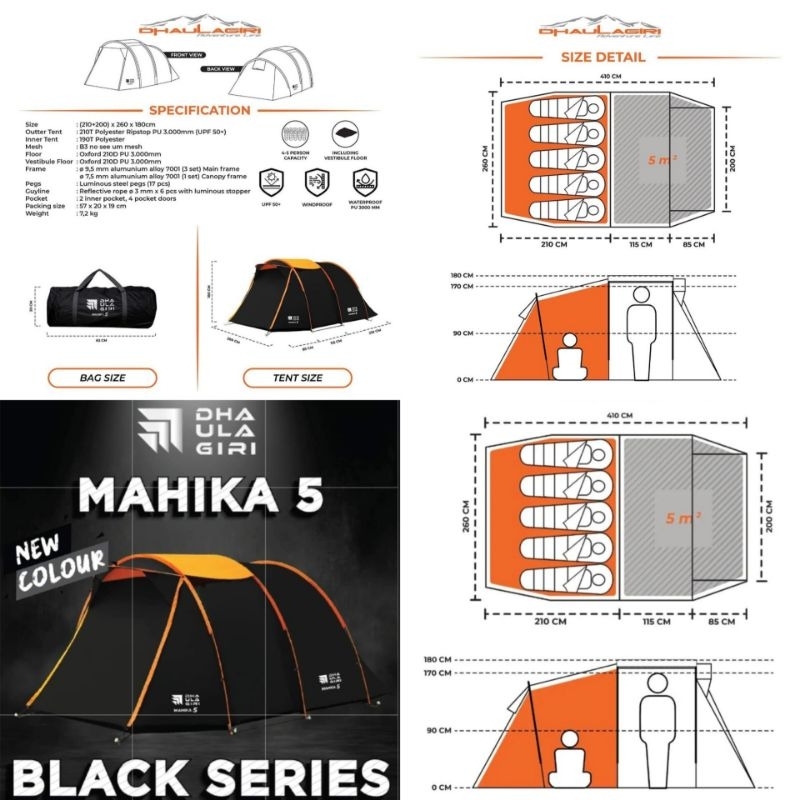 Jual tenda dhaulagiri mahika 5 frame alloy kemping keluarga gunung anti ...