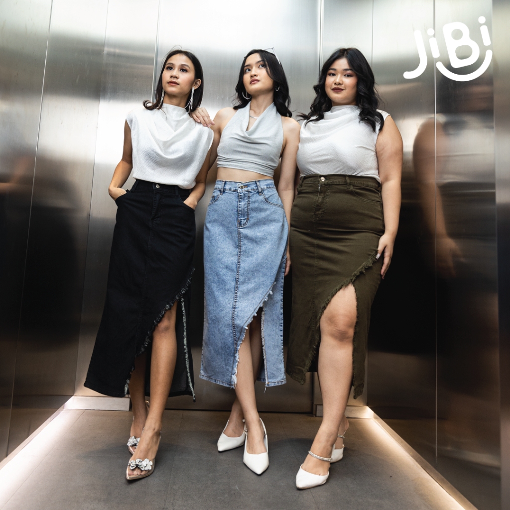 Jual JIBI - Denim Slit Skirt - Rok Denim - Bahan Stretch - Unfinished ...