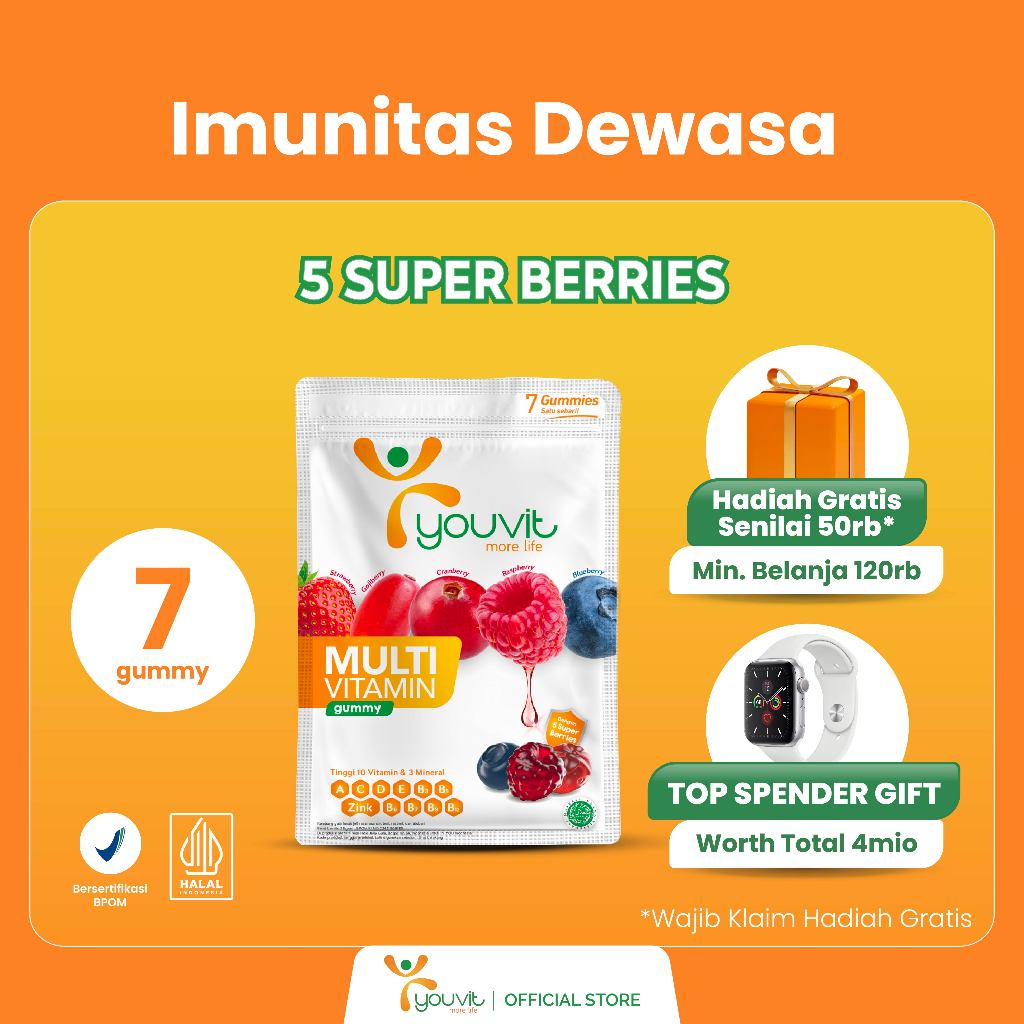 Jual Multivitamin Gummy Dewasa untuk Imunitas | Youvit Multivitamin Dewasa 7 Hari dengan Vitamin ...