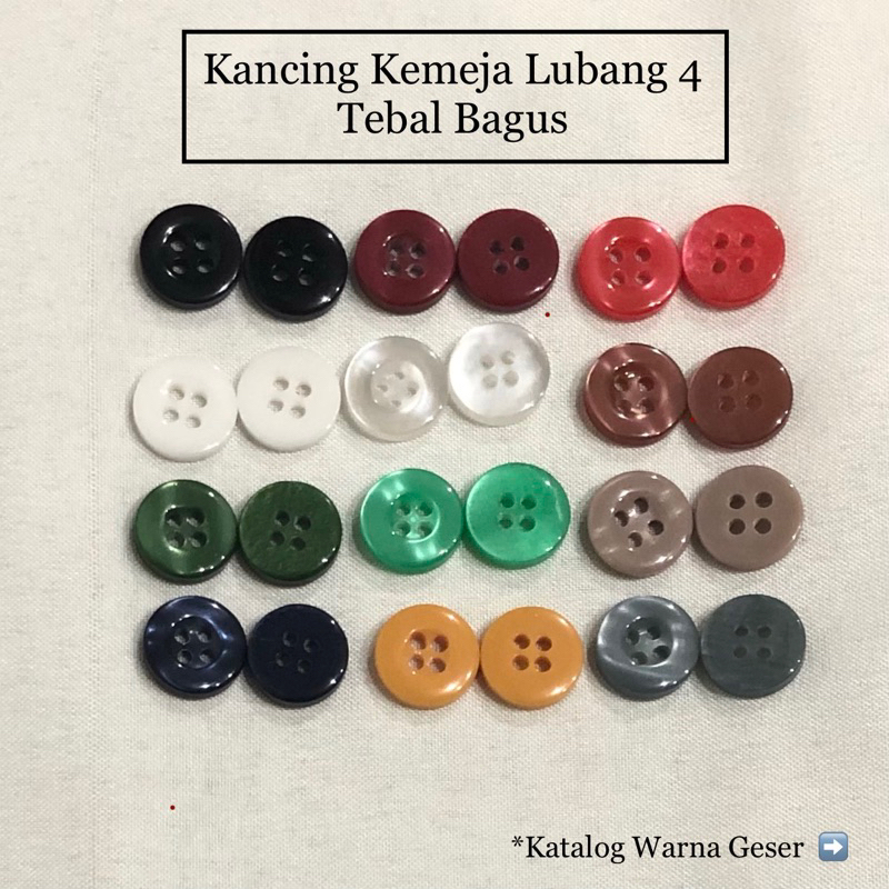 Jual Kancing Kemeja Lubang 4 Tebal Bagus 11 mm | 1 Warna 1 Gross (144 ...