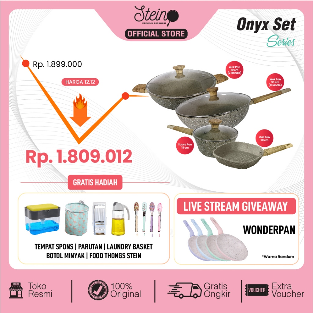 Jual STEIN Paket Onyx Panci+Wok (4 in 1 Granite Series Wok German ...