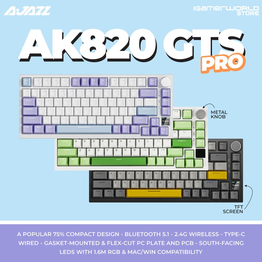 Jual Ajazz AK820 GTS Pro 75% Tri-mode Connection Mechanical Keyboard ...