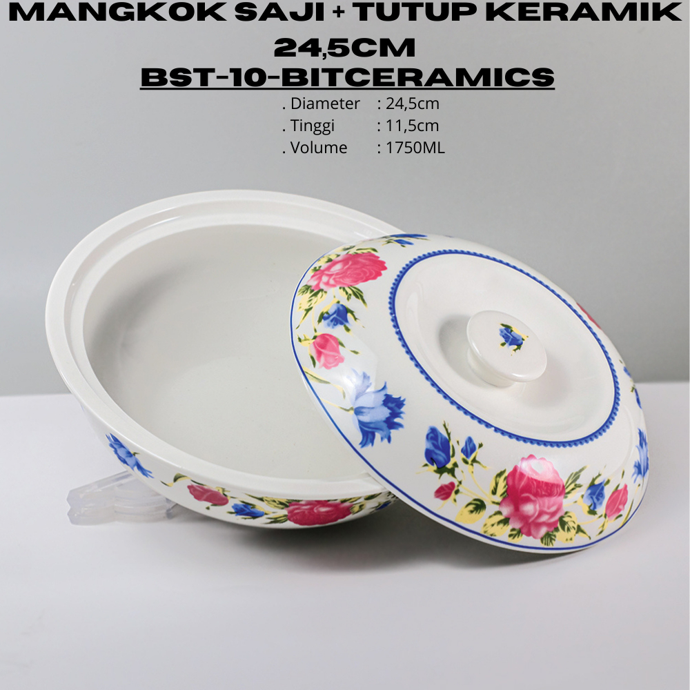 Jual Mangkok Saji + Tutup Keramik 24,5CM (1PSG) BitCeramics Mangkok Saji Motif Murah Serbaguna ...