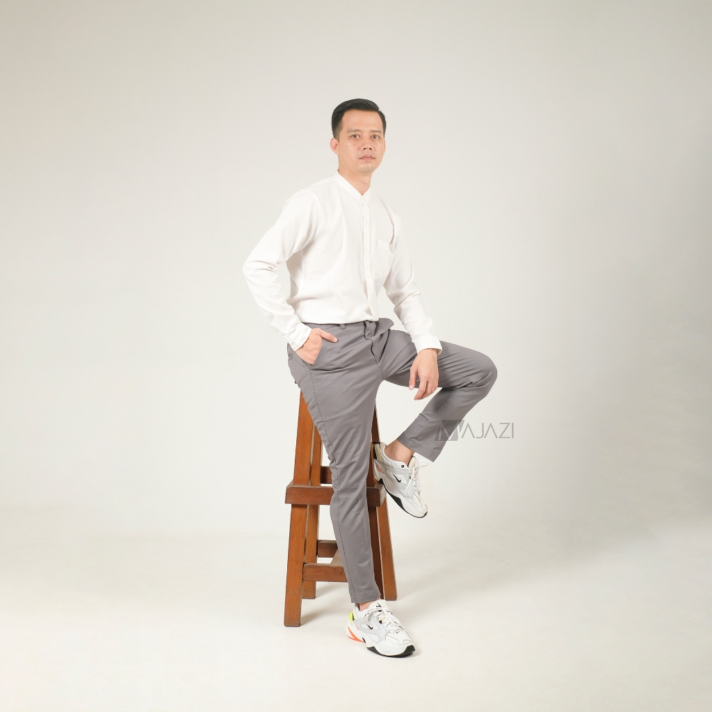 Jual Majazi Celana Chino Ankle Pants Slim Fit Abu-Abu | Shopee Indonesia