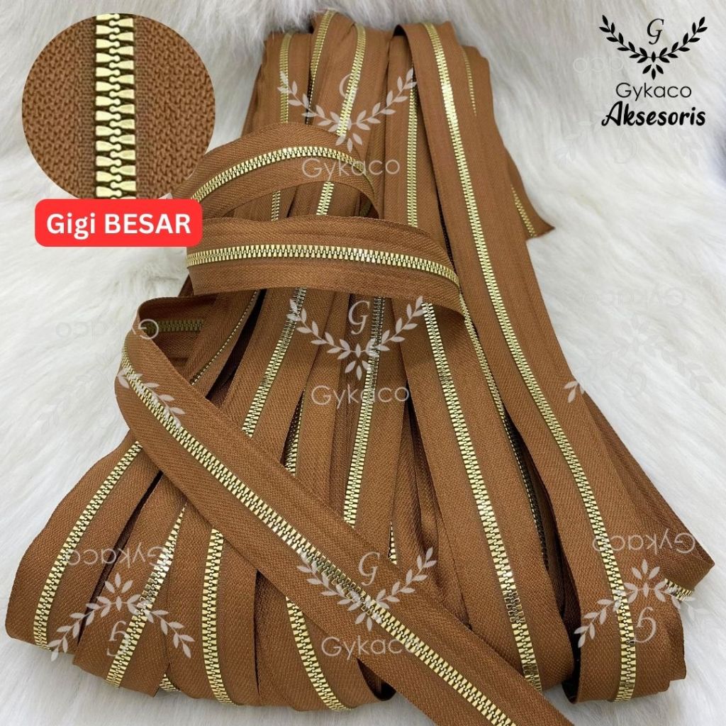 Jual Daun Resleting BESI (2 Arah - GIGI BESAR) No. 5B (290 Brown) EMAS ...