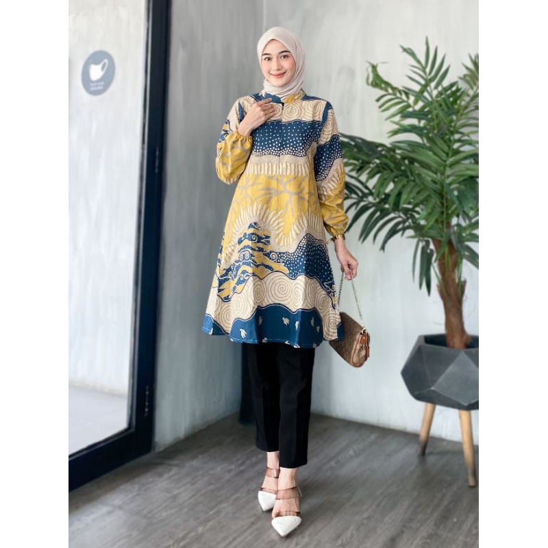 Jual Baju Batik Wanita Tunik Batik Premium Full Trikot Batik Dadi Laris S M L XL XXL | Shopee ...