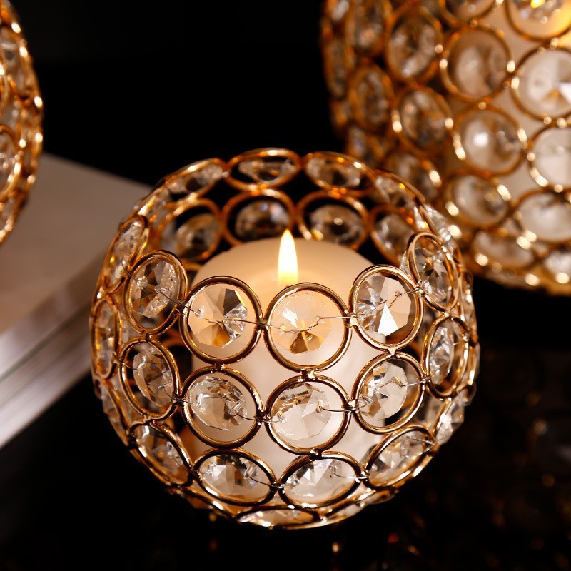 Jual Tempat Lilin Gold Crystal Ball Candle Holder Dekorasi Rumah ...