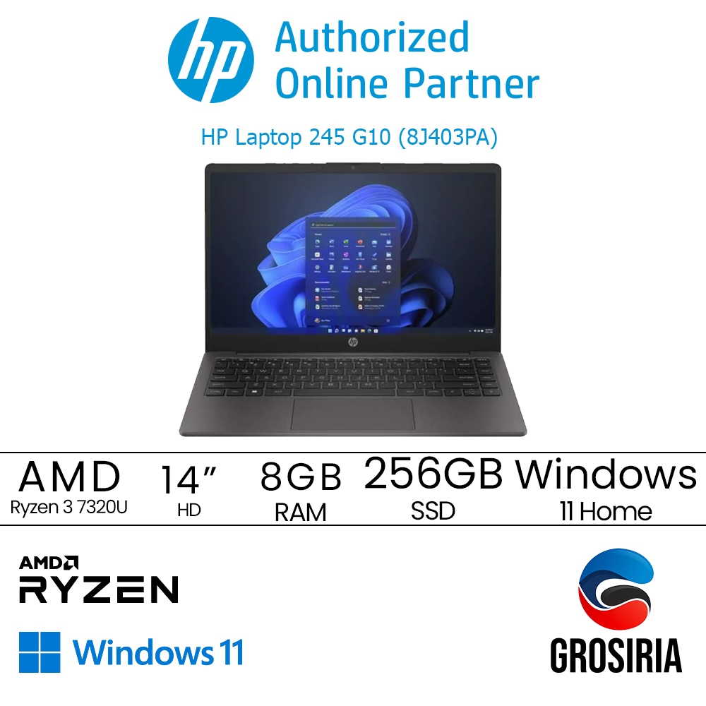Jual HP Laptop 245 G10 AMD Ryzen 3 7320U 8GB 256GB SSD Radeon Vega 14 ...