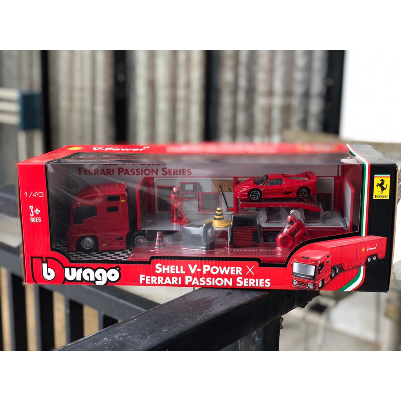Jual Diecast Burago Shell V-Power x Ferrari Passion Series: Hauler set ...