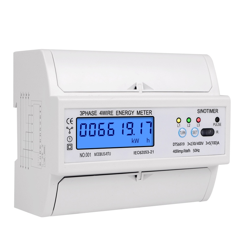 Jual Din Rail Electric Three Phase Energy Meter RS485 kWh Consumption Power Voltage Current ...