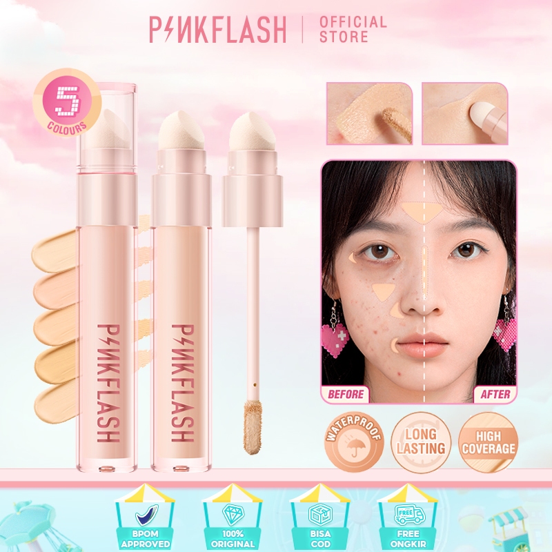 Jual PINKFLASH Flawless Liquid Concealer Sponge Brush With Tool Moisturize Long-Wear 5 Shades ...