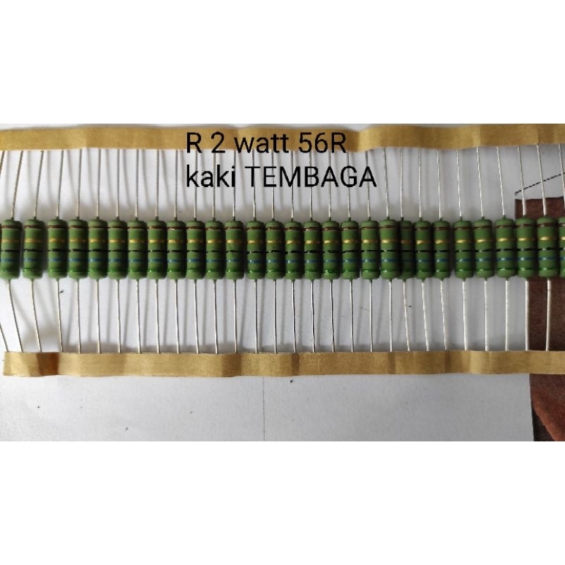 Jual 100 pcs resistor 2 watt 56R renteng kaki TEMBAGA R 2W 56 R ROLL ...