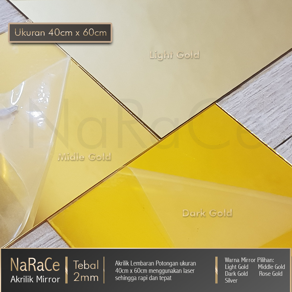 Jual Akrilik Mirror Lembaran Gold, Silver, Rose Gold tebal 2mm Ukuran ...