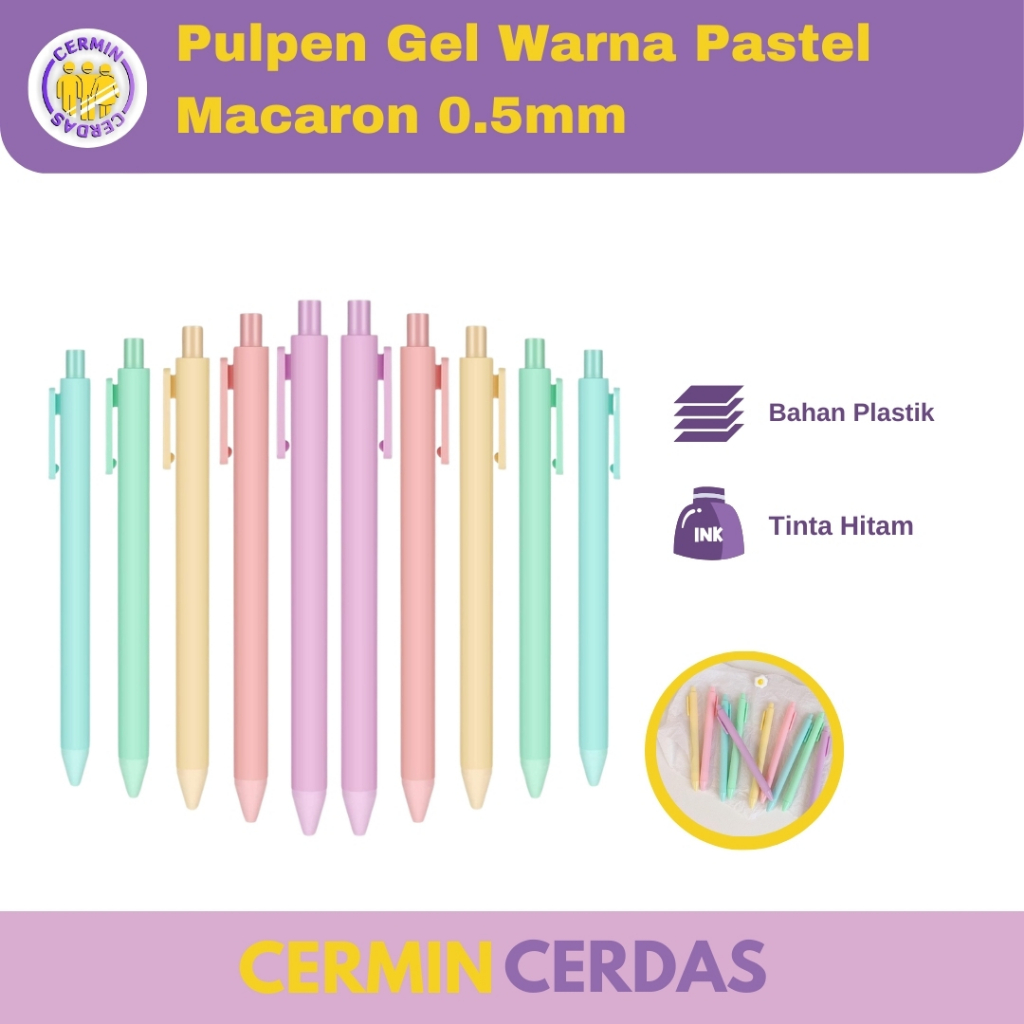 Jual Pulpen Gel Warna Pastel Macaron Tinta Hitam 0.5MM Satuan | Shopee ...