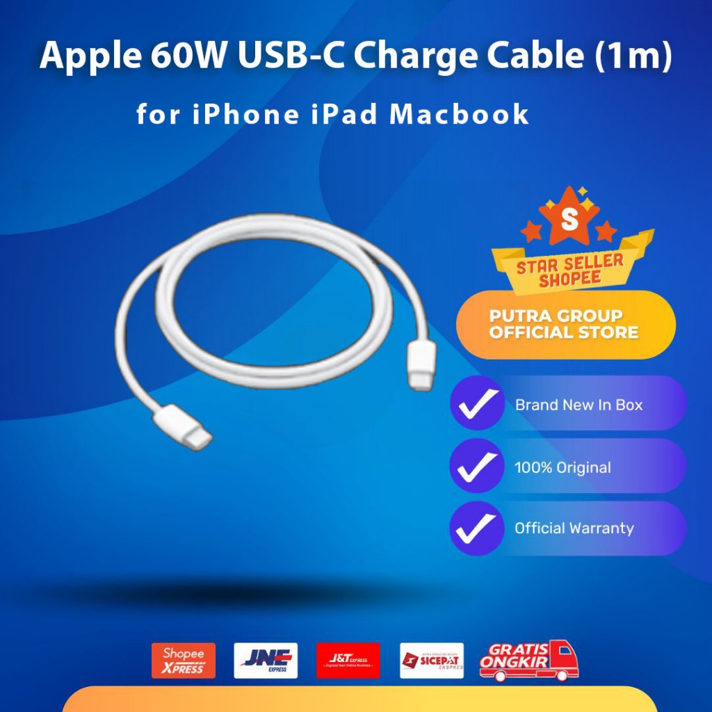 Jual Apple 60W USB-C Charge Cable Woven Nylon MQKJ3 1m for iPhone iPad ...