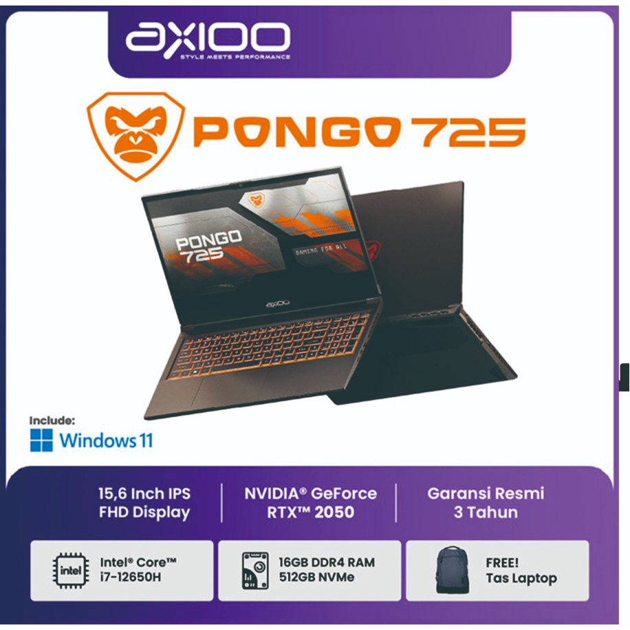 Jual AXIOO PONGO 725 Intel Core i7 12650H RAM 16GB SSD 512GB RTX 2050 ...