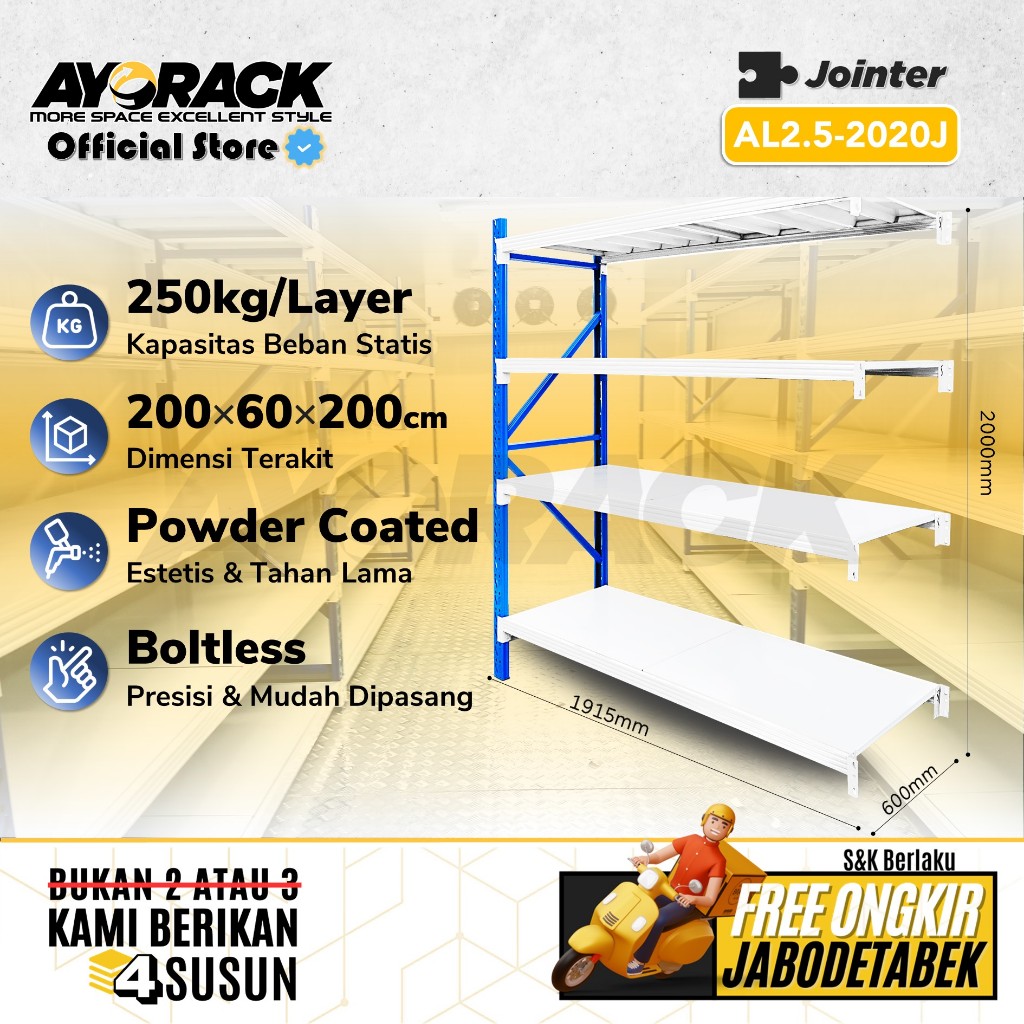 Jual RAK GUDANG BESI 2 METER 4 TINGKAT AYORACK JOINTER AL2.5-2020J ...