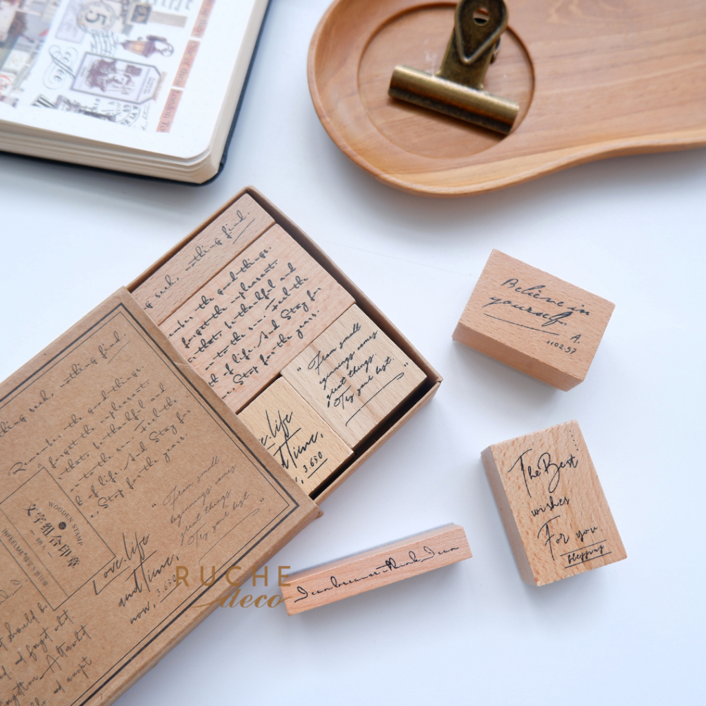 Jual RUCHE DECO - 1 pcs Wooden Stamps Old Letter Sentence - Stempel ...