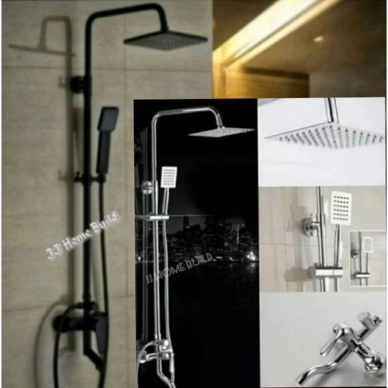 Jual Shower Tiang Column Kotak Hitam Black / Shower Set Panas Dingin ...