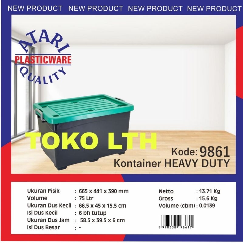 Jual CONTAINER BOX RODA 75 LTR ATARI 9861 HEAVY DUTY GREEN LEAF CB75 ...