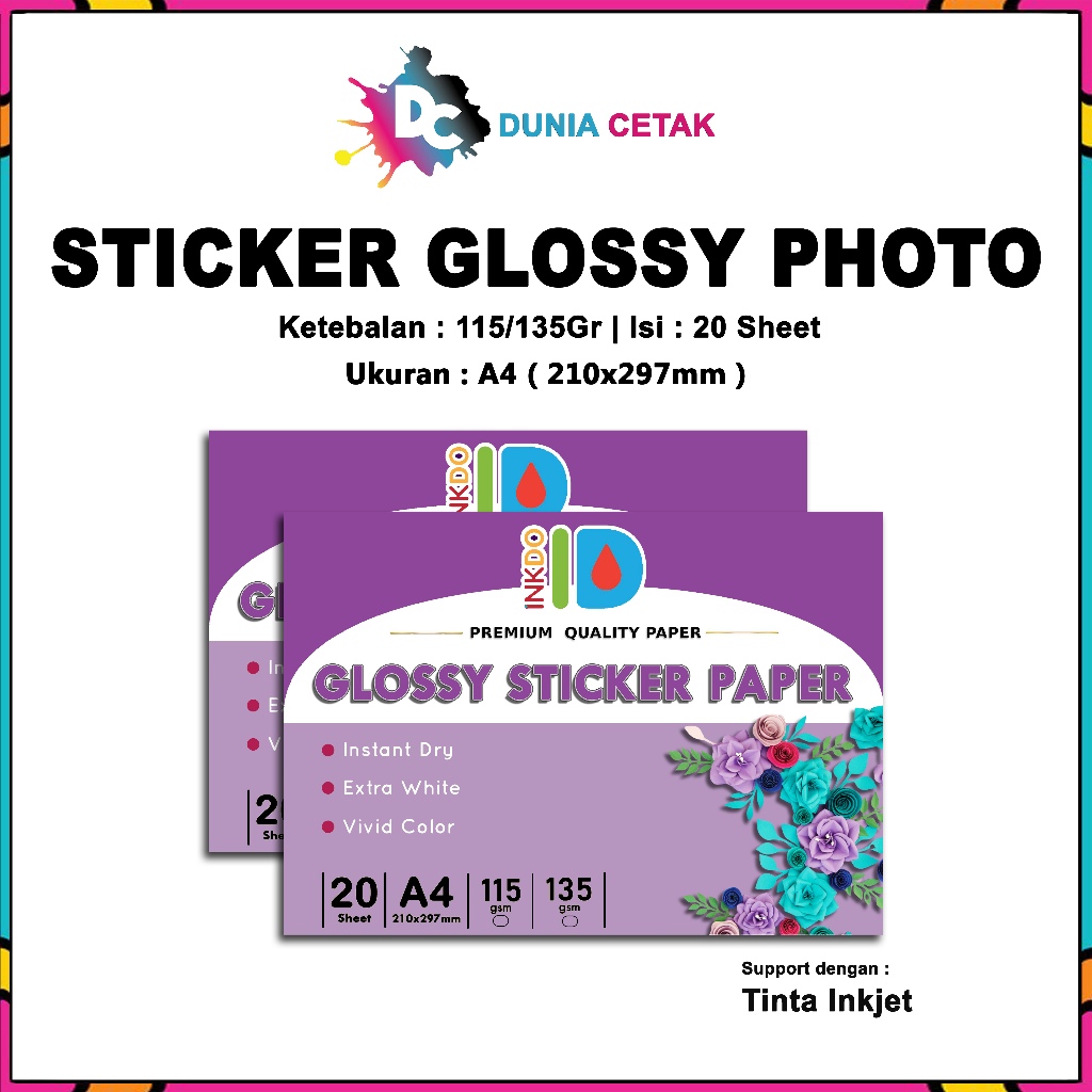 Jual Kertas Stiker - High Glossy Sticker Paper Inkdo A4 | Shopee Indonesia