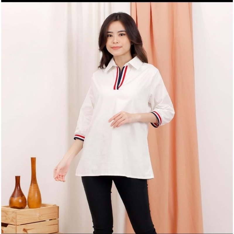 Jual ATASAN BLOUSE PUTIH WANITA KATUN STRETCH BANGKOK//ATASAN PUTIH ...