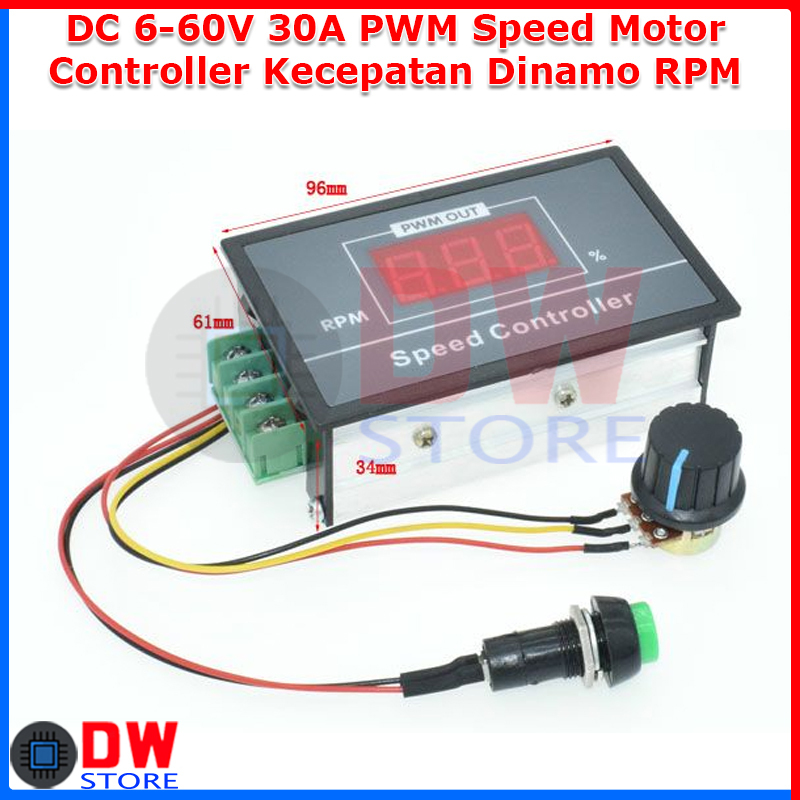 Jual PWM DC 30A 6-60V Motor Dinamo Speed Controller Kecepatan RPM ...