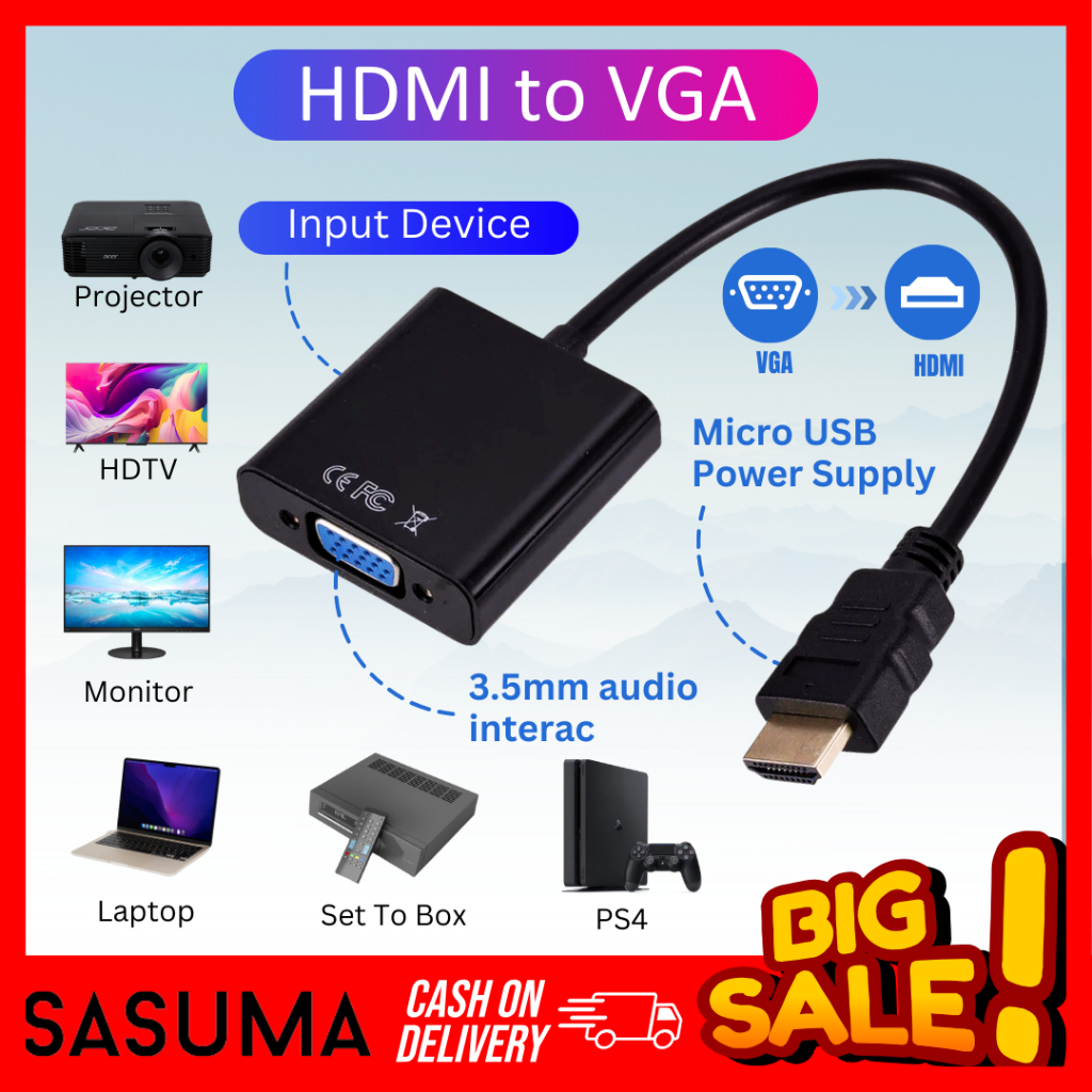 Jual SASUMA CONVERTER HDMI TO VGA / KONEKTOR HDMI TO VGA / KABEL HDMI TO VGA | Shopee Indonesia