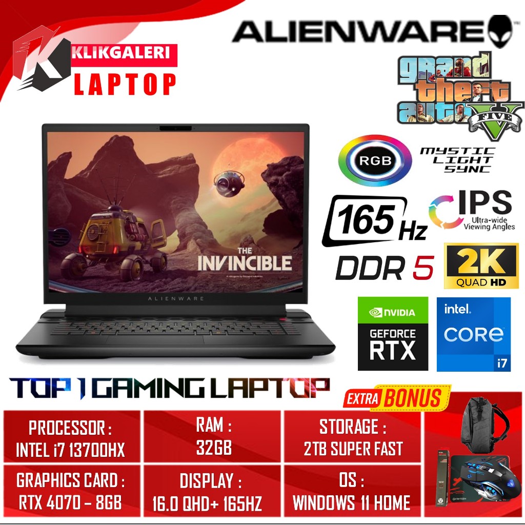 Jual Laptop Gaming ALIENWARE M16 R1 i7 13700HX 32GB 1TB SSD RTX 4070 ...