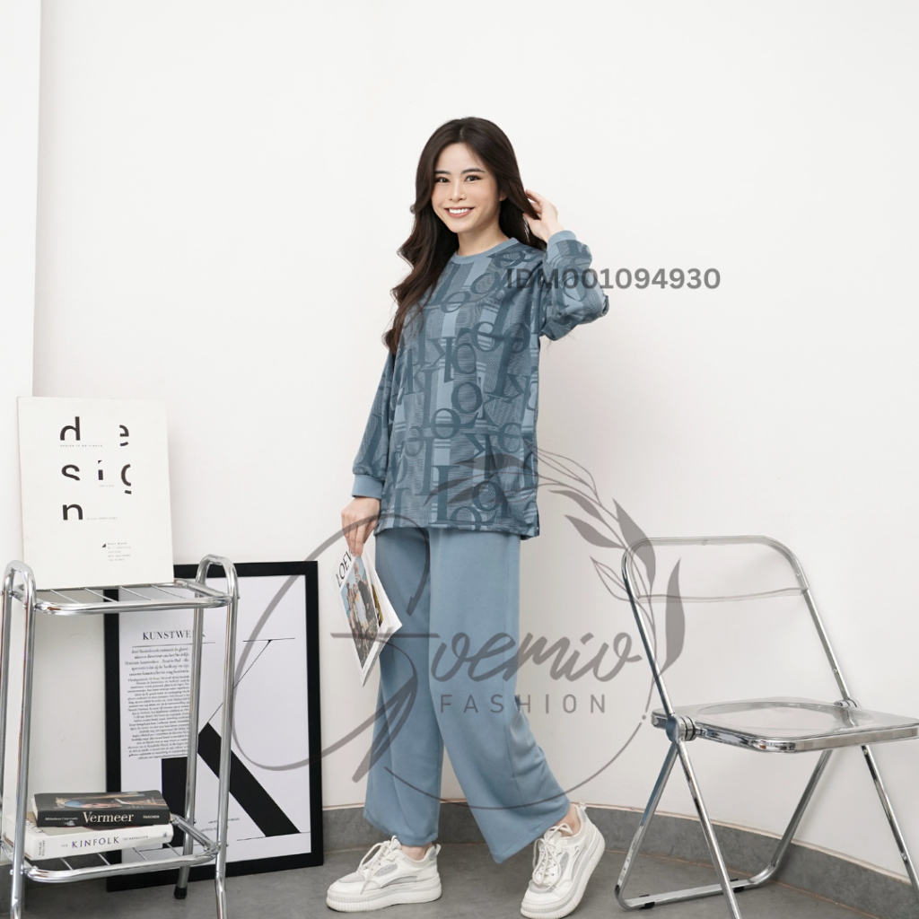 Jual ilook | LD 120 One Set Look Setelan Katun Mini Combi Katun Knit Atasan Dan Celana Panjang ...