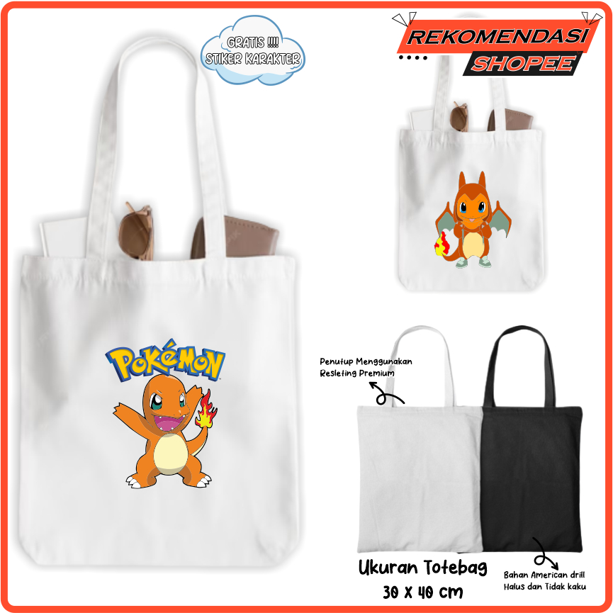 Jual Tote Bag Tas Charmander - Pokemon Lucu Drill Wanita Goodie Bag ...