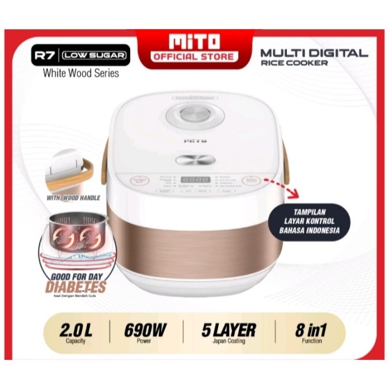 Jual MITO RICE COOKER MULTI DIGITAL R7 LOW SUGAR 8 IN 1 | Shopee Indonesia