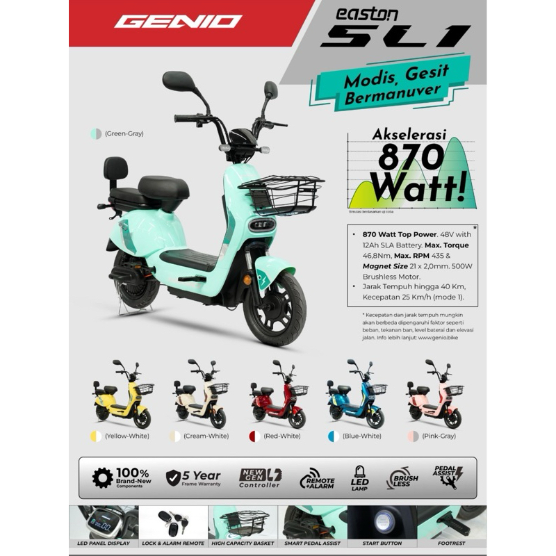 Jual Genio - Easton SL1 Sepeda Listrik Moped E-bike | Shopee Indonesia