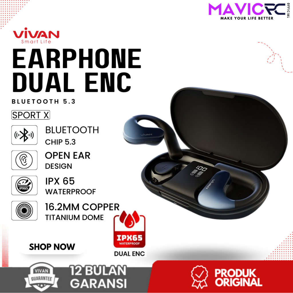 Jual VIVAN SPORT X TWS Open Ear True Wireless Earbuds IPX65 Dual ENC ...