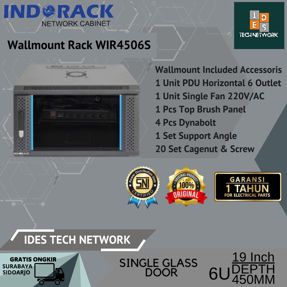 Jual Rack Server Indorack Wallmount WIR4506S 6U Depth 450mm Single ...