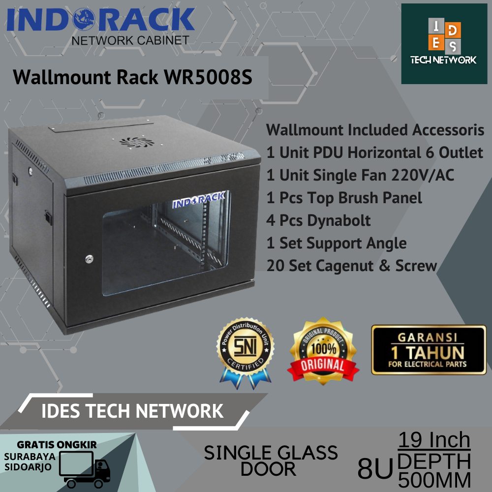 Jual Wallmount Rack WR5008S 8U Depth 500mm Single Glass Door | Shopee ...