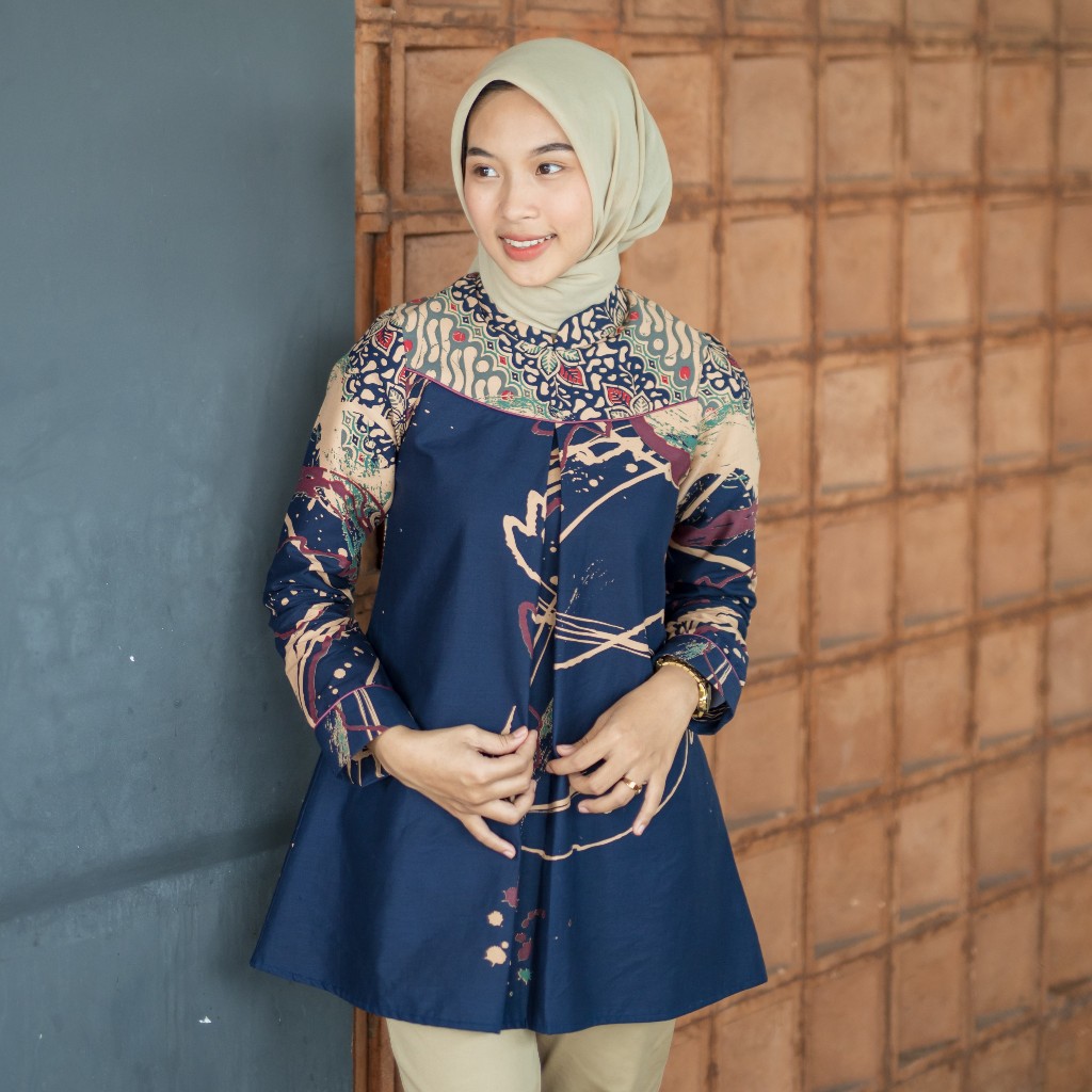 Jual Laras Blouse Batik Wanita Kerja Kantor Casual Resleting Belakang ...