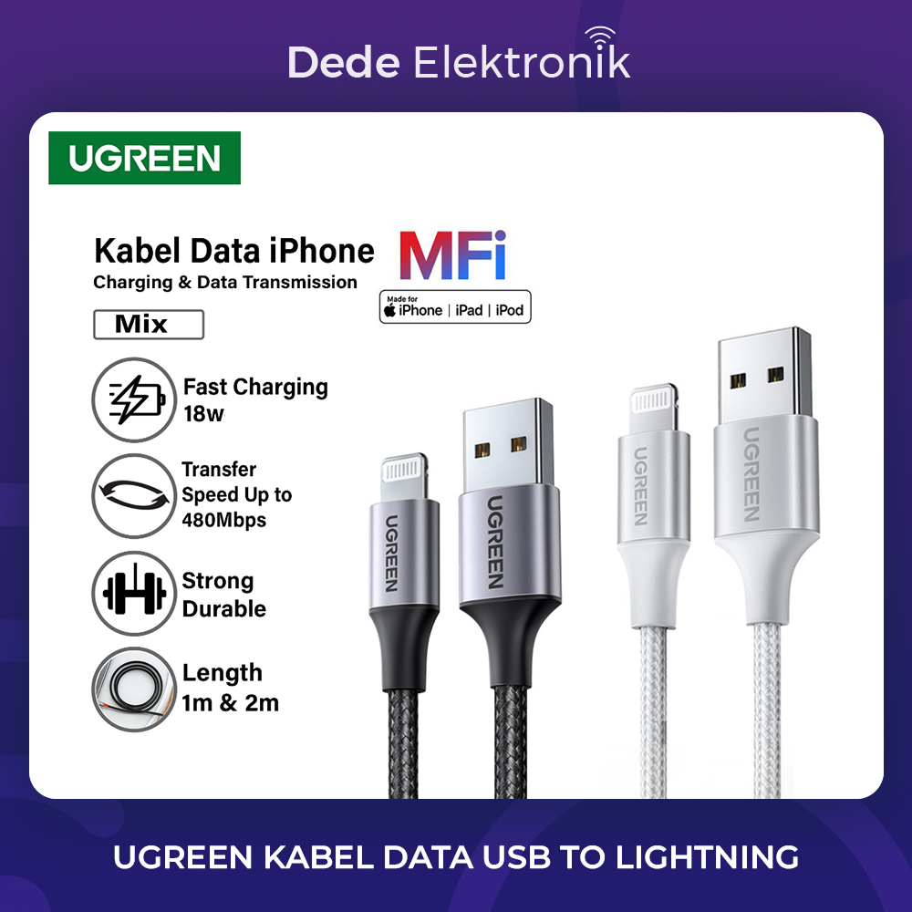 Jual Ugreen Kabel Data Cable Charger Nylon iPhone iPad MFi USB to Lightning Fast Charging US199 ...