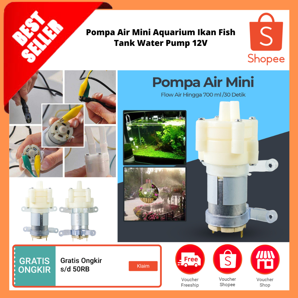 Jual Pompa Air Mini Aquarium Ikan Fish Tank Water Pump 12V / Pompa Diafragma DC Udara Aksesori ...