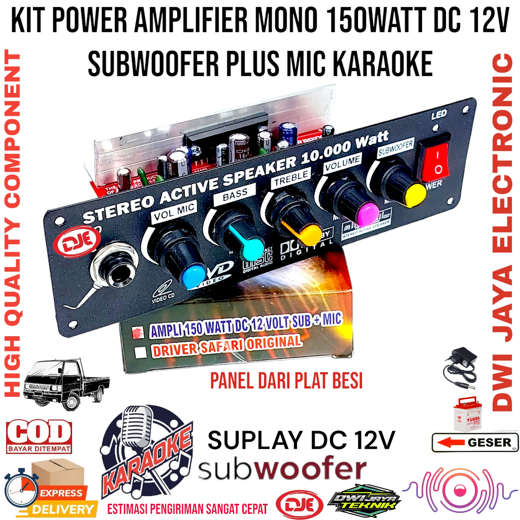 Jual Kit Power Amplifier Mono 150WATT DC 12Volt Subwoofer Plus Mic ...
