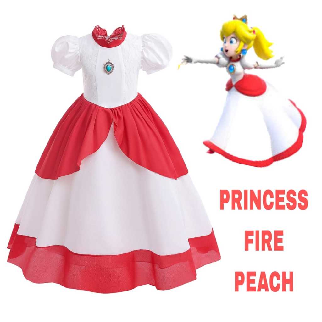 Jual MILANBERRY PRINCESS FIRE PEACH DRESS KOSTUM COSPLAY SUPER MARIO ...