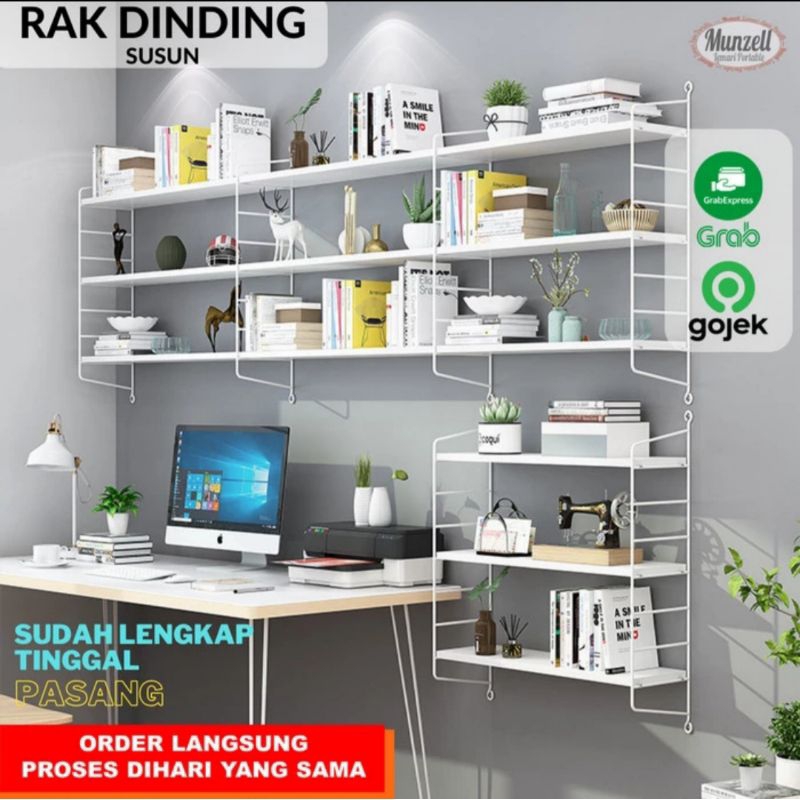 Jual Rak Dinding Kayu Tempel Ambalan Rangka Besi Hanging Rak Buku ...