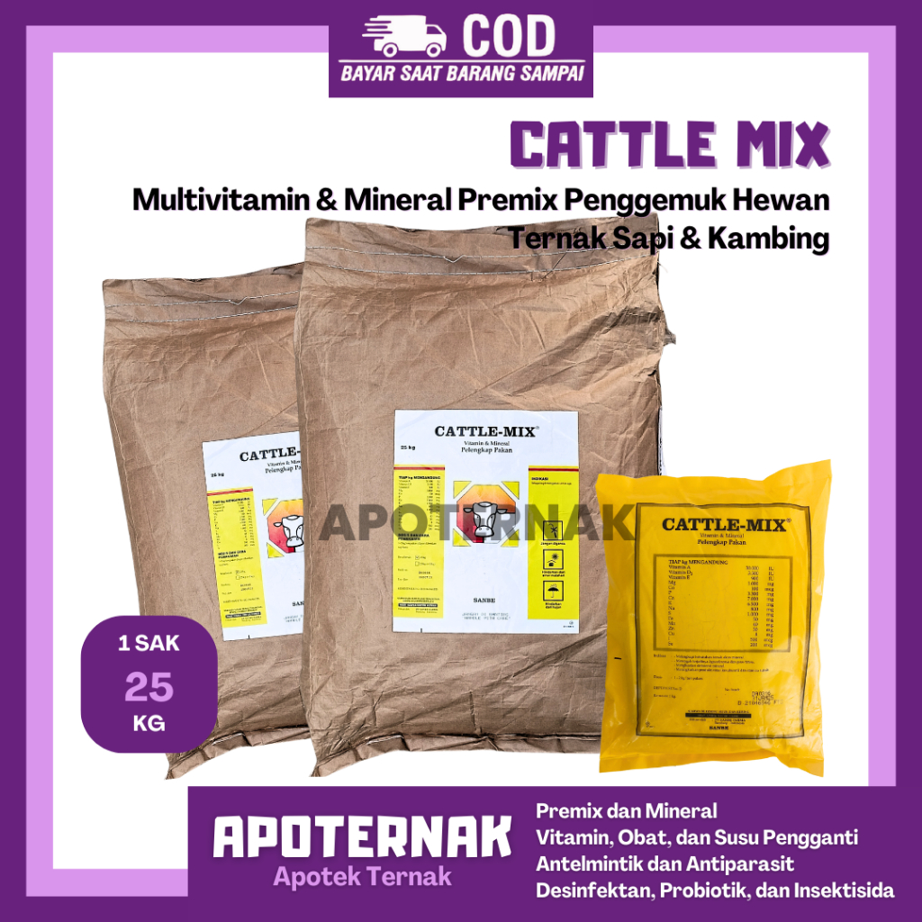 Jual PREMIX CATTLE MIX 1 Sak 25 kg (isi Kemasan 1 kg an)- Multivitamin Mineral Penggemuk Sapi ...