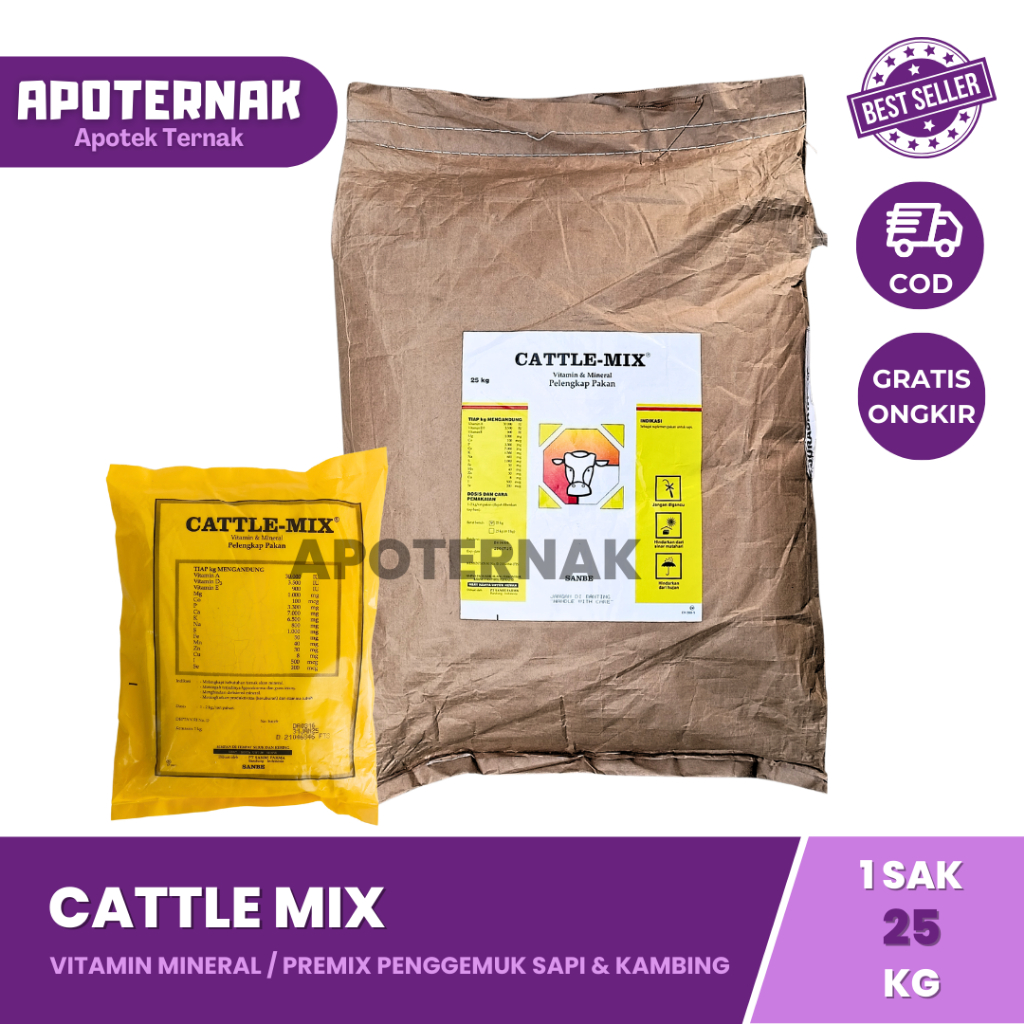 Jual PREMIX CATTLE MIX 1 Sak 25 kg (isi Kemasan 1 kg an)- Multivitamin Mineral Penggemuk Sapi ...