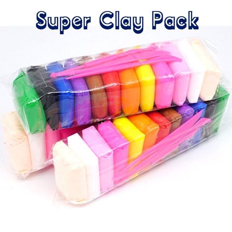 Jual 12 Warna Superclay PREMIUM FREE 3 PISAU PLASTIK / mainan clay anak ...